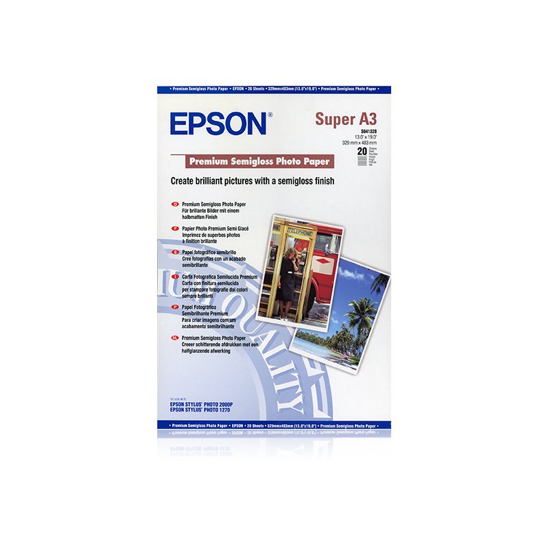 Epson Papel Fotografico Semibrillo (Premium SemiGlossy Photo) A3+, 20 ...